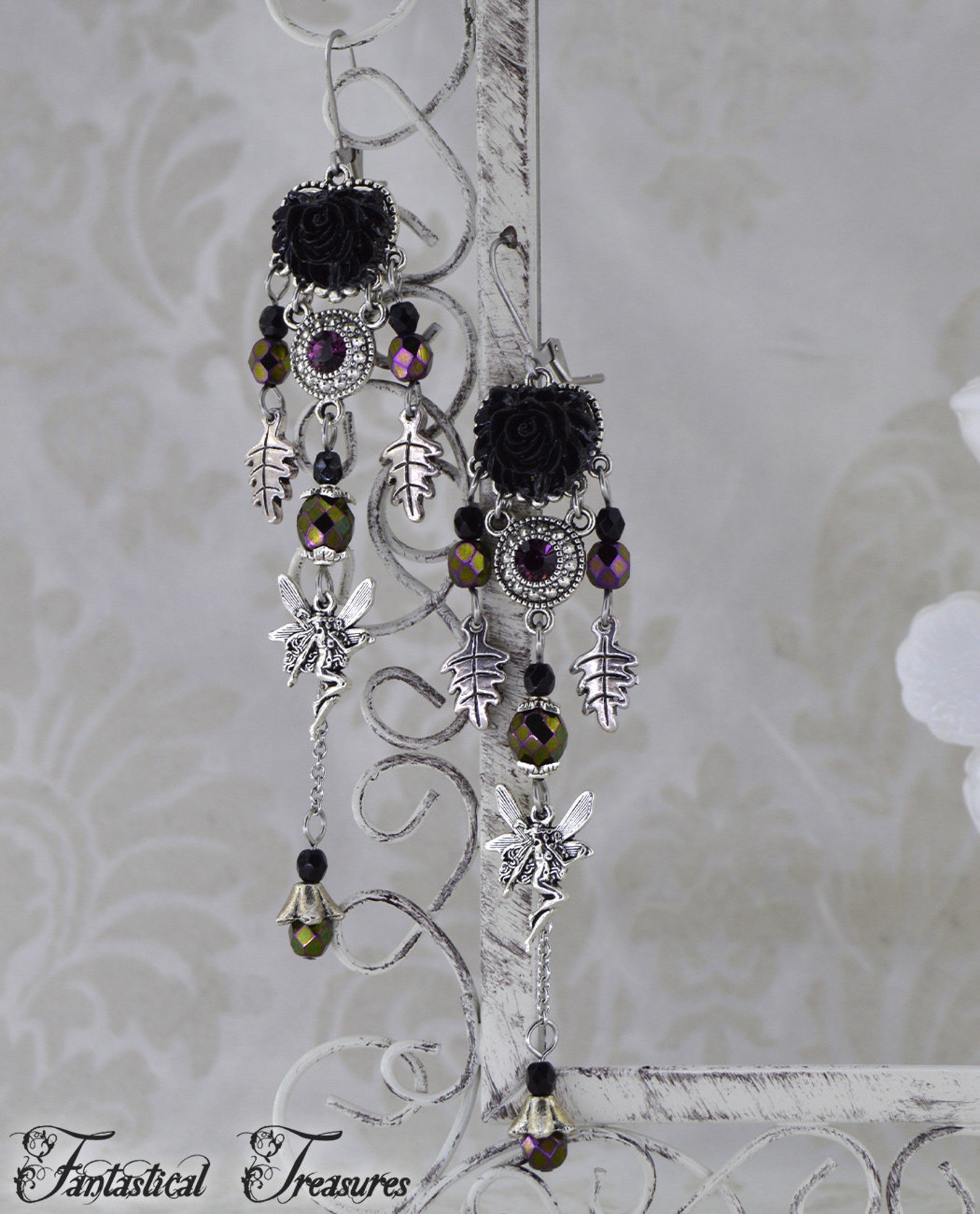 Fantasy Fairy Earrings | Fae Queen | Long Fantasy Earrings, Black Rose ...