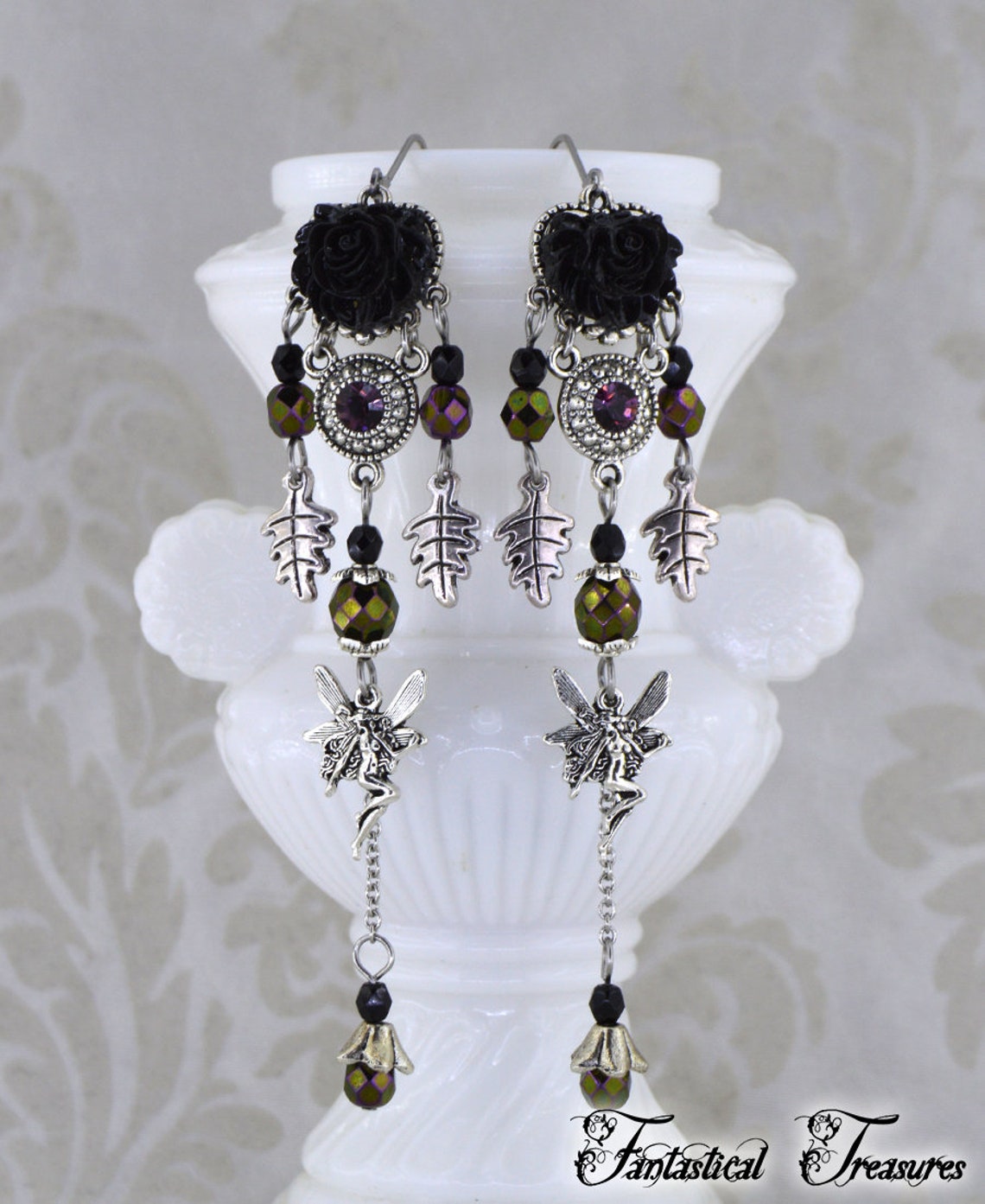 Fantasy Fairy Earrings | Fae Queen | Long Fantasy Earrings, Black Rose ...