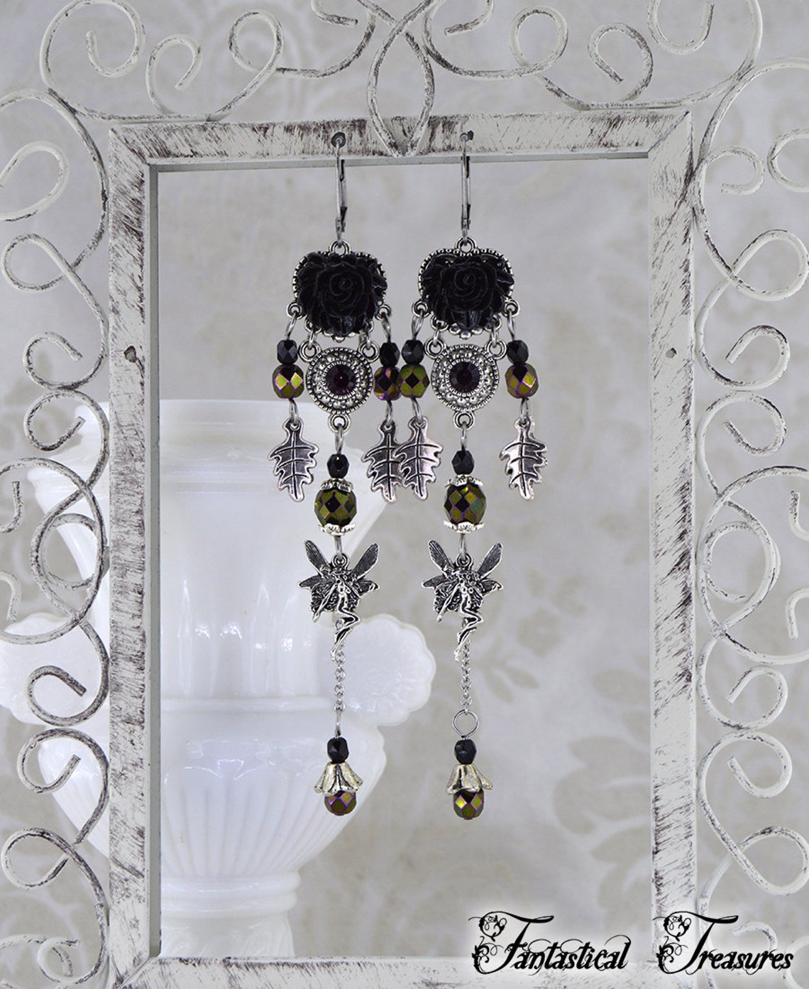 Fantasy Fairy Earrings | Fae Queen | Long Fantasy Earrings, Black Rose ...