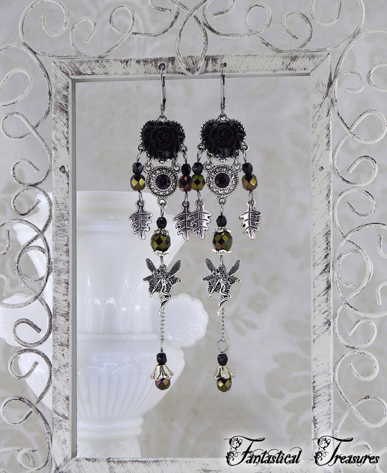 Fantasy Fairy Earrings | Fae Queen | Long Fantasy Earrings, Black Rose ...