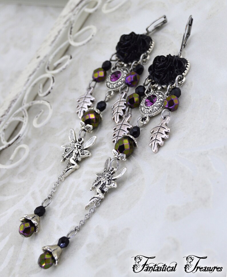 Fantasy Fairy Earrings | Fae Queen | Long Fantasy Earrings, Black Rose ...