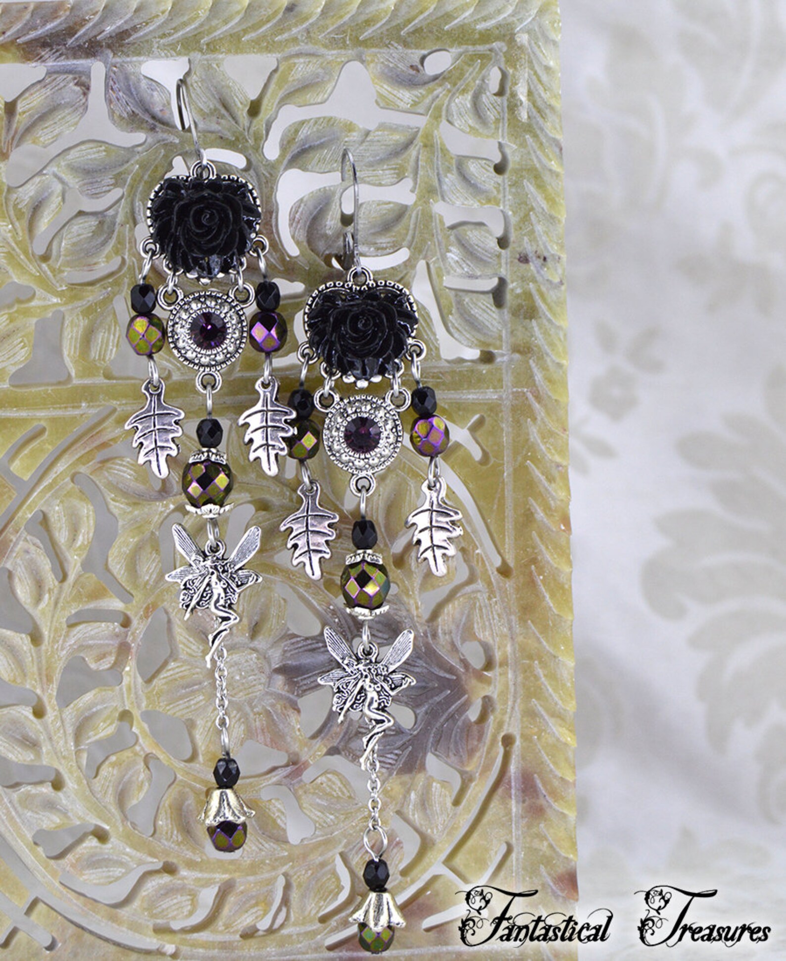 Fantasy Fairy Earrings | Fae Queen | Long Fantasy Earrings, Black Rose ...