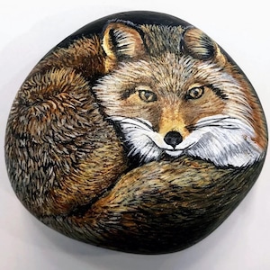Fox Painted Rock, Wildlife Art Stone, Fox Painted on Stone, Wildlife ...