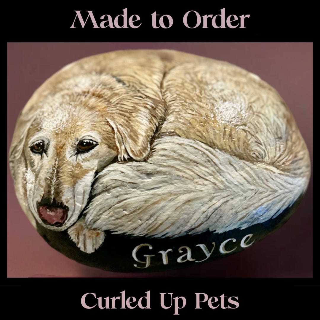 Custom Curled up Pet Portrait Rocks, Commissions for Painted Dog on ...