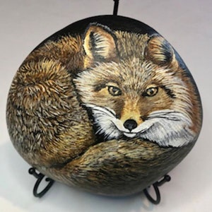 Fox Painted Rock, Wildlife Art Stone, Fox Painted on Stone, Wildlife ...