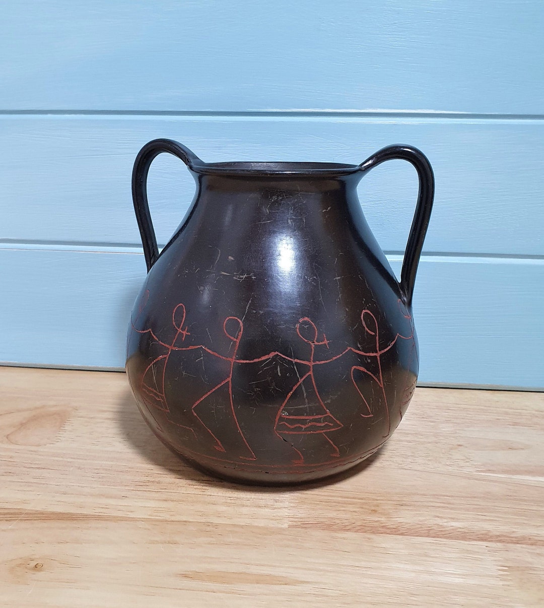 Romanian Two Handle Burnished Pot With Folk Dancers - Etsy
