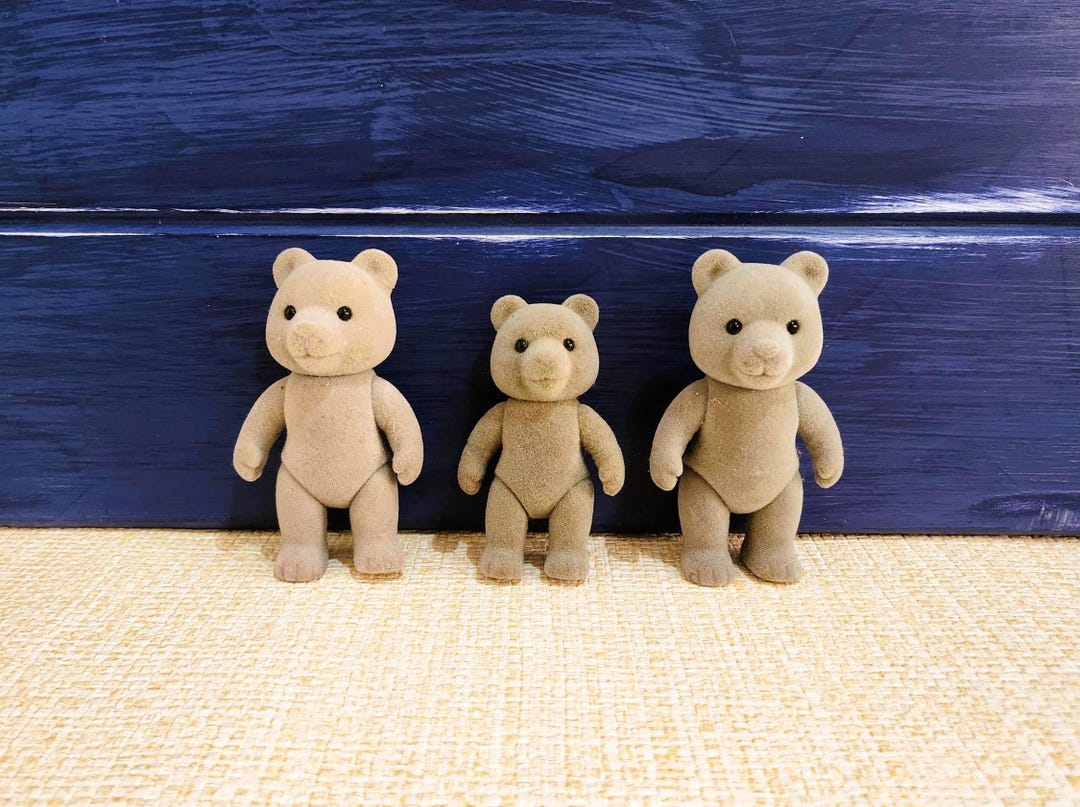Three Flocked Grey Bears Sylvanian Families Calico Critters 1985 EPOCH - Etsy