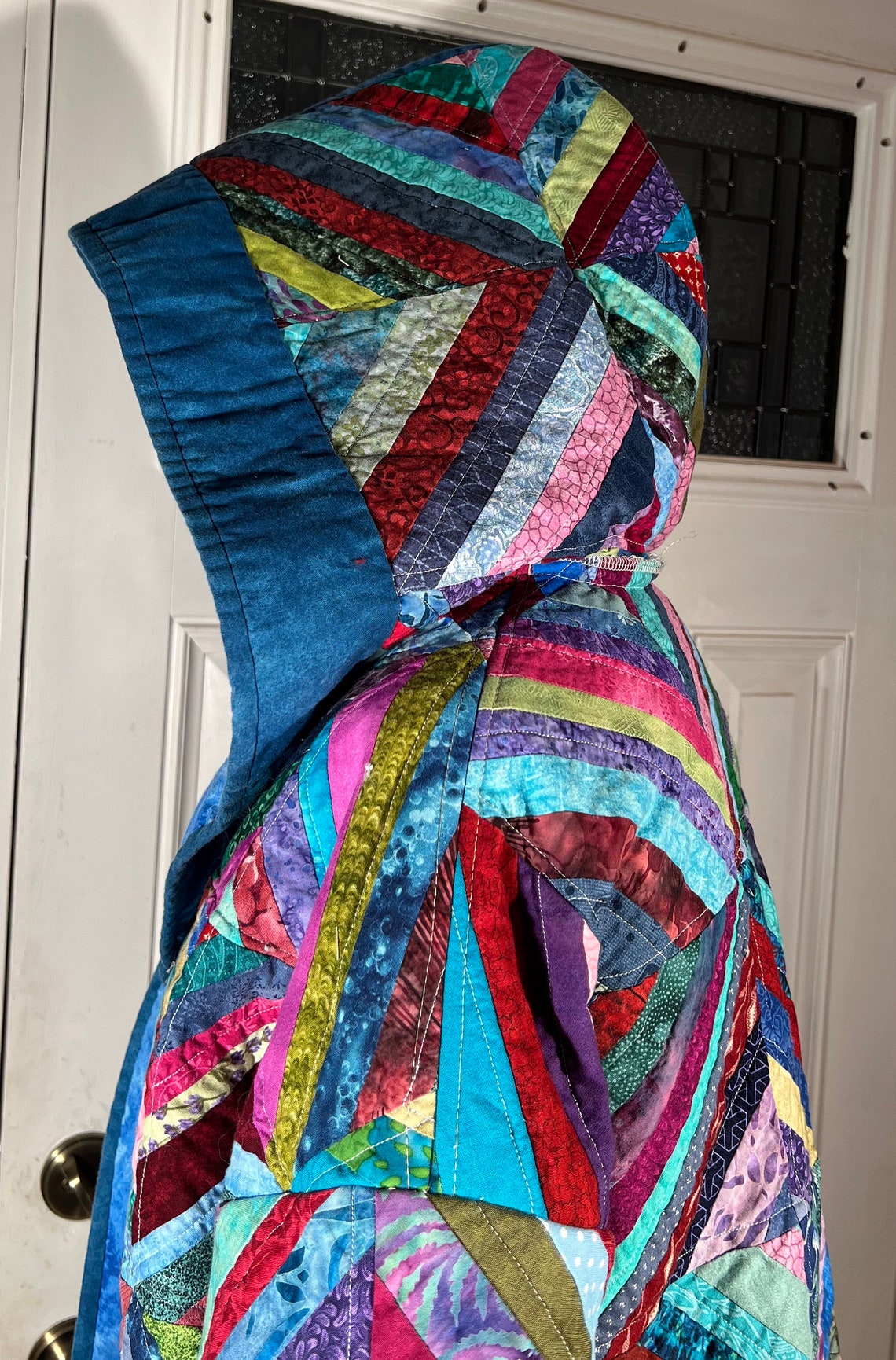 Small ‘log Cabin’ Patch Work Coat With Hood Upcycled From Vintage ...