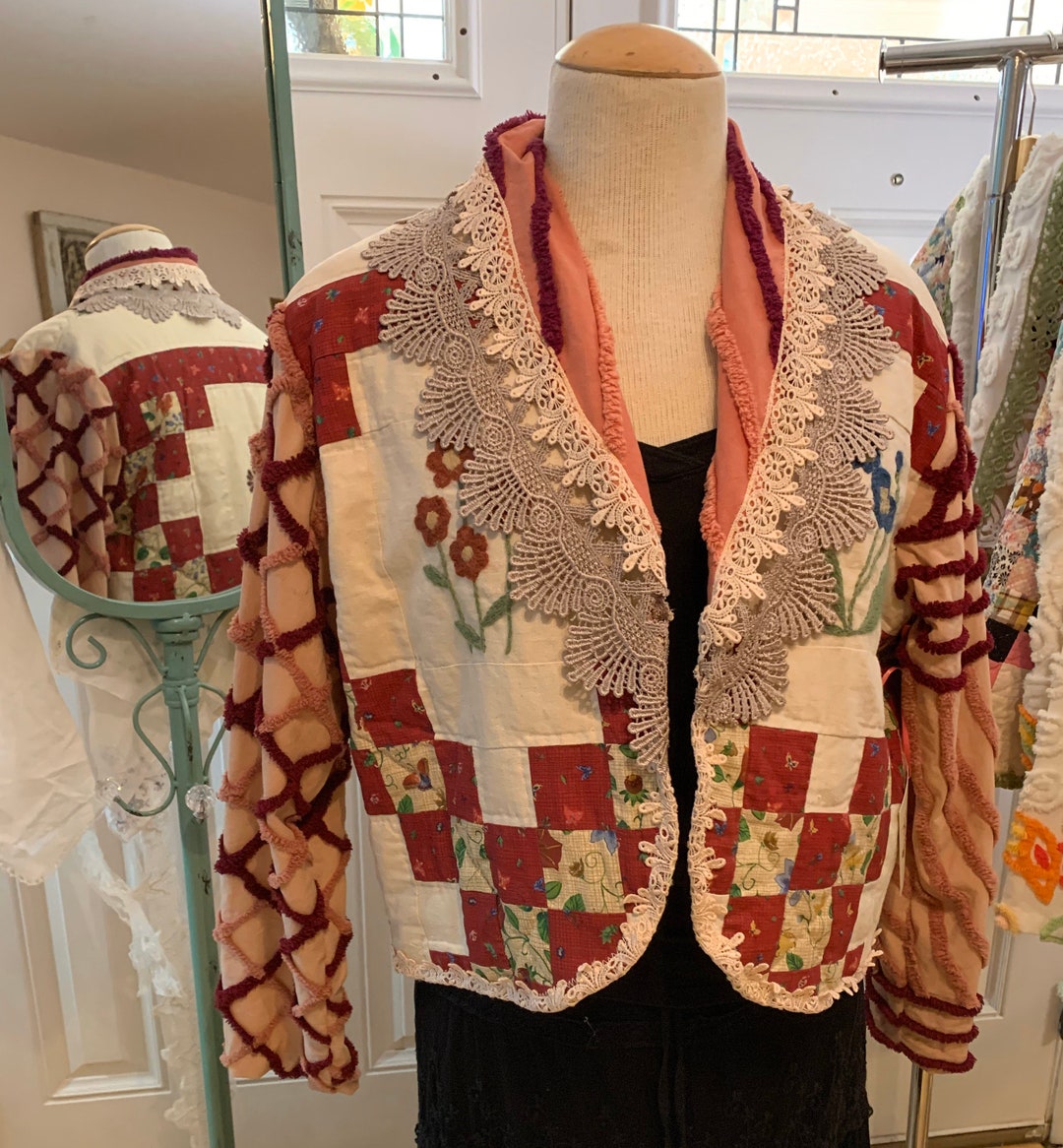 Upcycled Embroidered Quilt and Chenille Jacket - Etsy