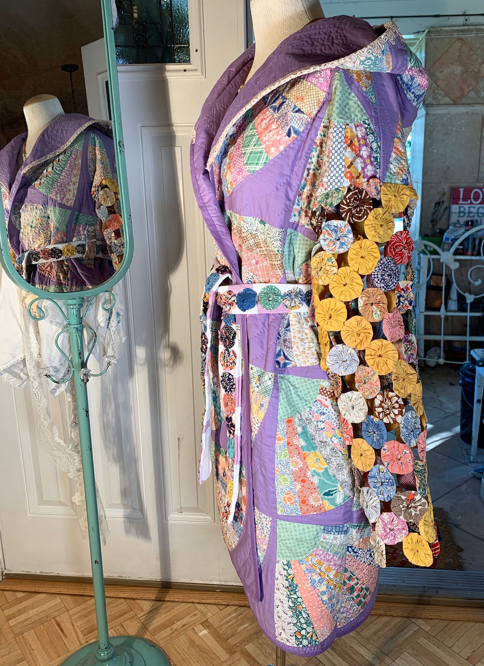 Medium Vintage Upcycled Quilt Coat With Hood Created From Hand | Etsy