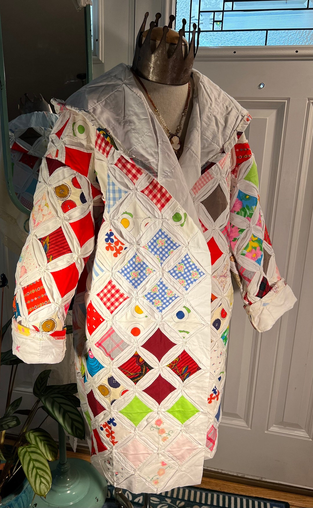 Medium Soft ‘cathedral Window’ Patchwork Quilt With Fun 1960s Fabric ...