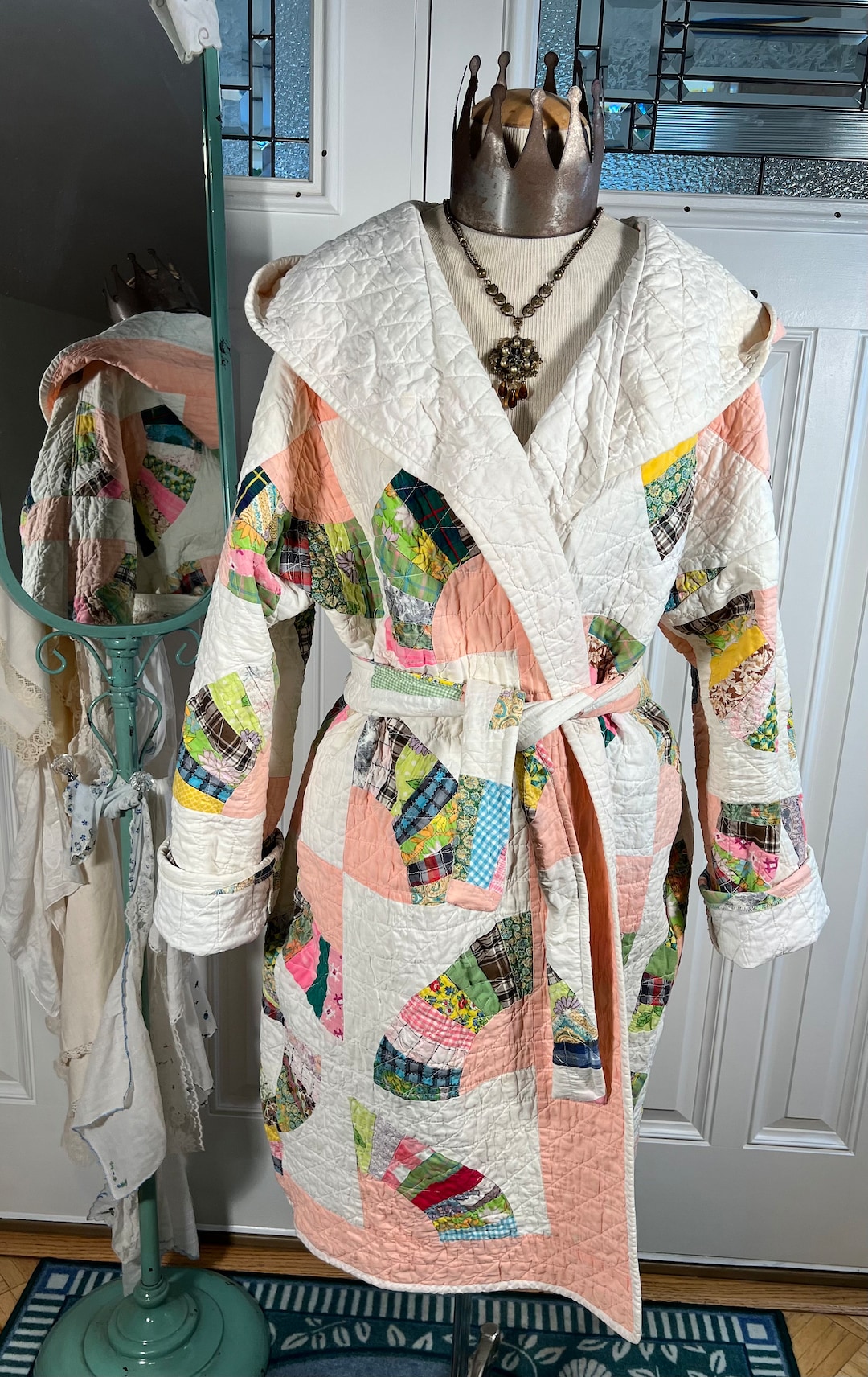 XL Heavy ‘fan’ Patchwork Quilt Coat Upcycled From Vintage Handmade ...