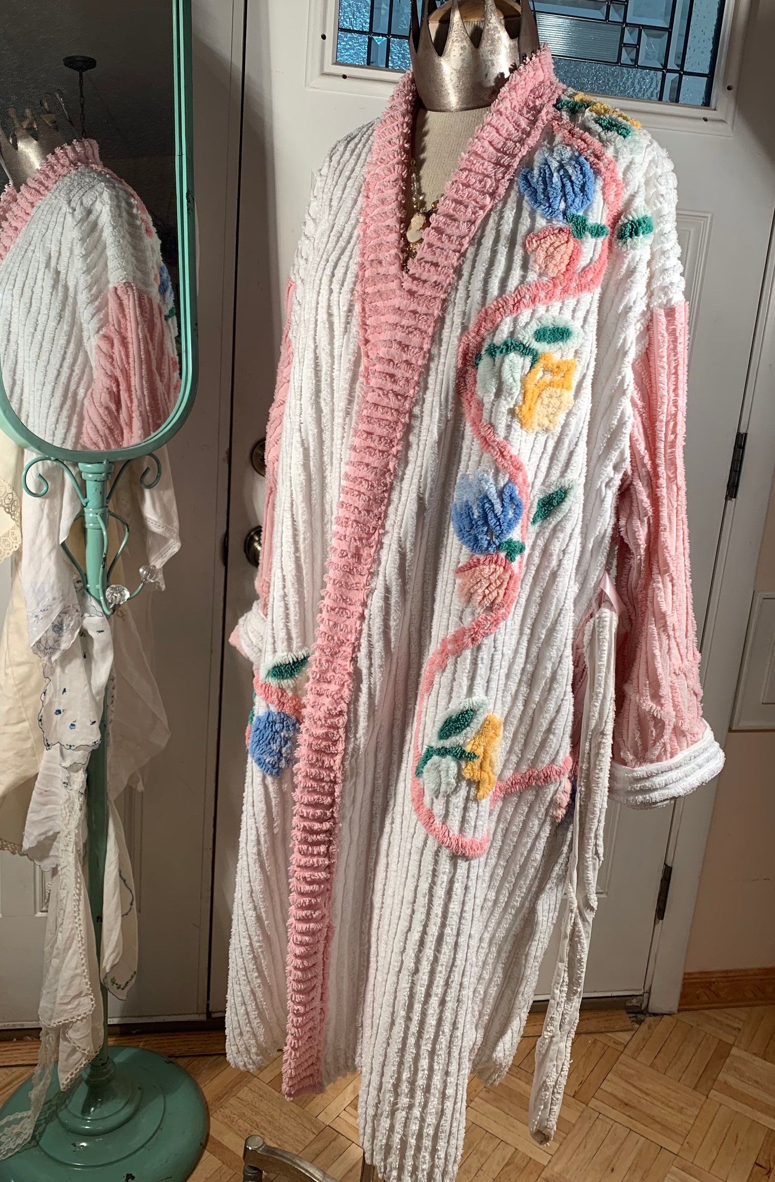 Large garland of Roses Chenille Bathrobe Upcycled From | Etsy