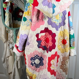 L-XL grandmothers Flower Garden Primitive Patchwork Coat Upcycled From ...