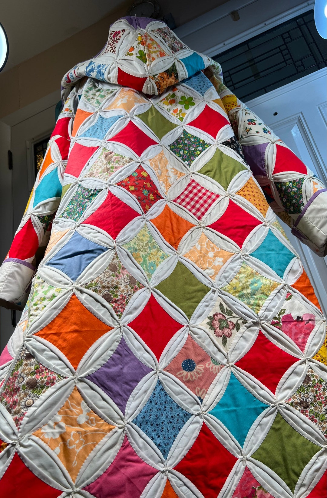 XL Heavy ‘giant Cathedral Windows’ Patchwork Quilt Coat Upcycled From ...