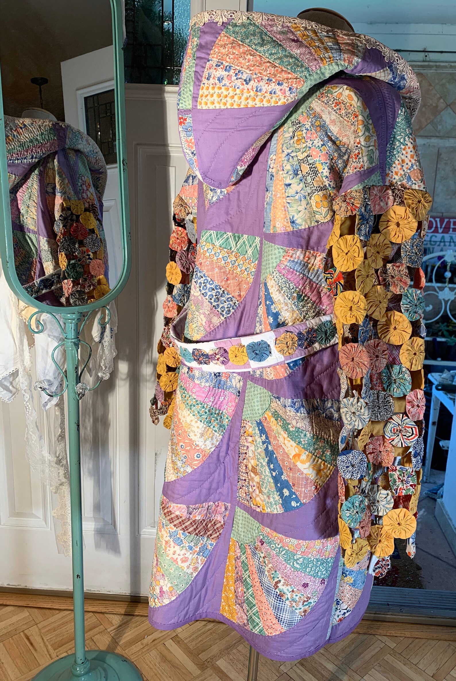 Medium Vintage Upcycled Quilt Coat With Hood Created From Hand | Etsy