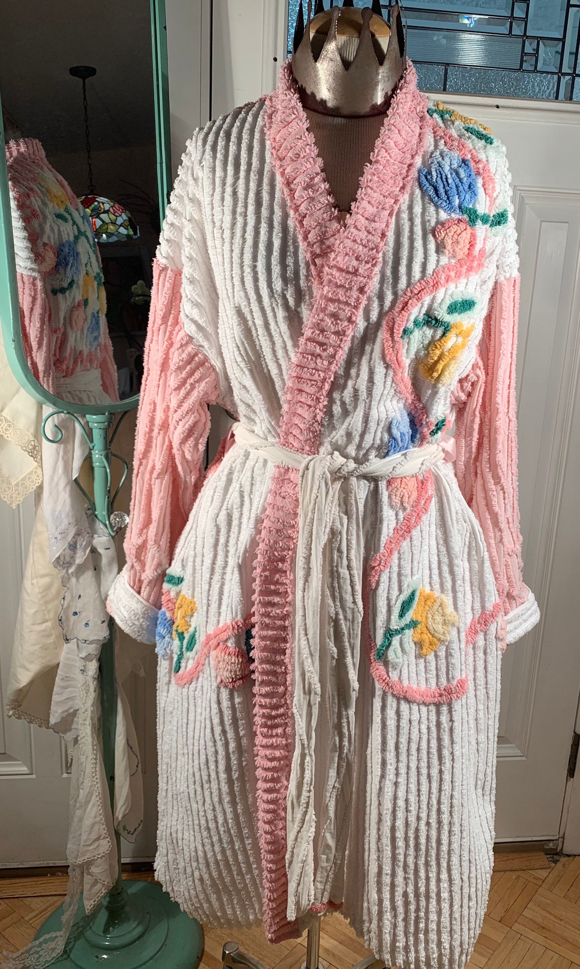 Large garland of Roses Chenille Bathrobe Upcycled From - Etsy