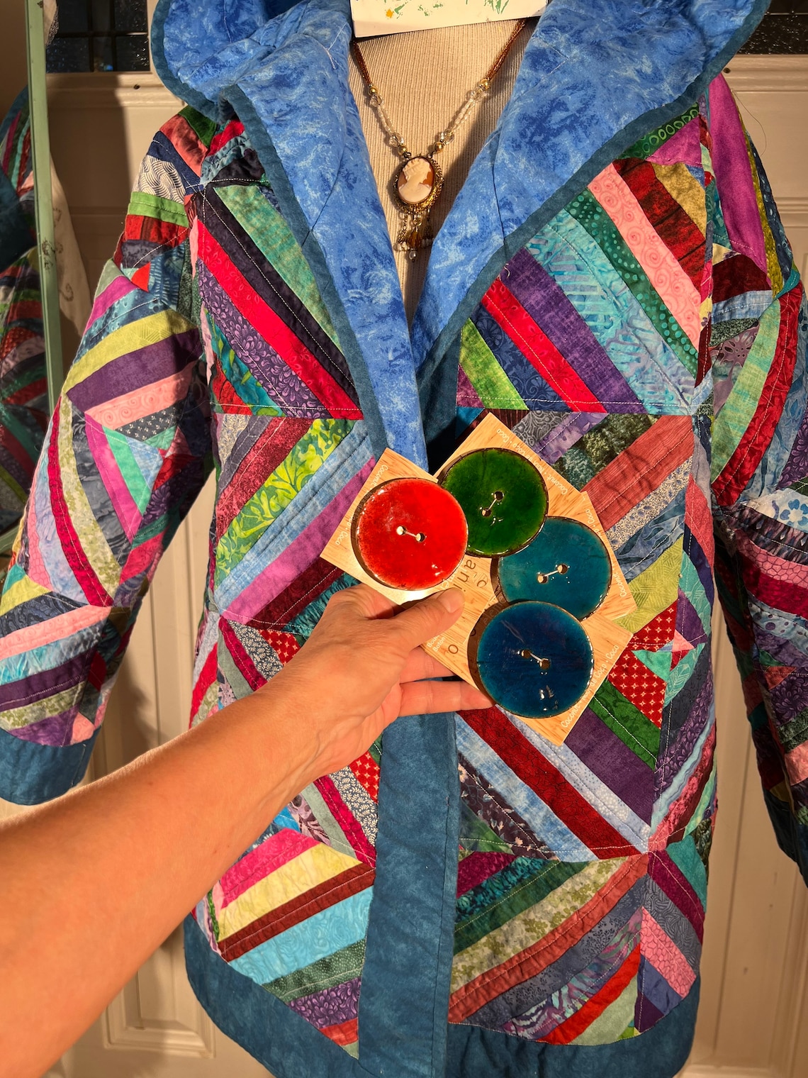 Small ‘log Cabin’ Patch Work Coat With Hood Upcycled From Vintage ...