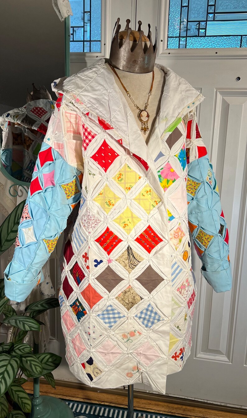 Large Combo ‘cathedral Window’ Patchwork Coat Upcycled From Vintage ...