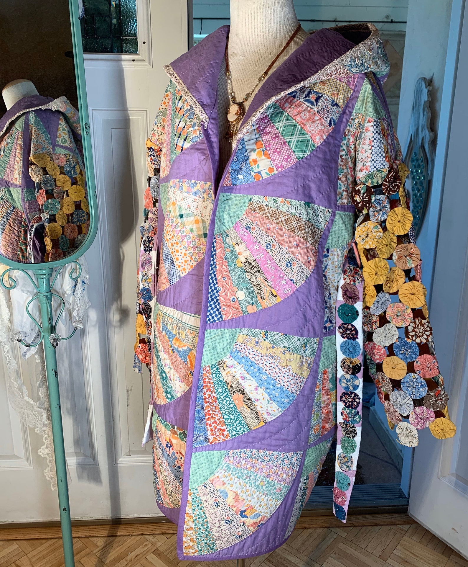 Medium Vintage Upcycled Quilt Coat With Hood Created From Hand - Etsy