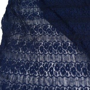 Dark Blue Floral Stripe Stretch Lace Knit Fabric by the Yard Narrow ...