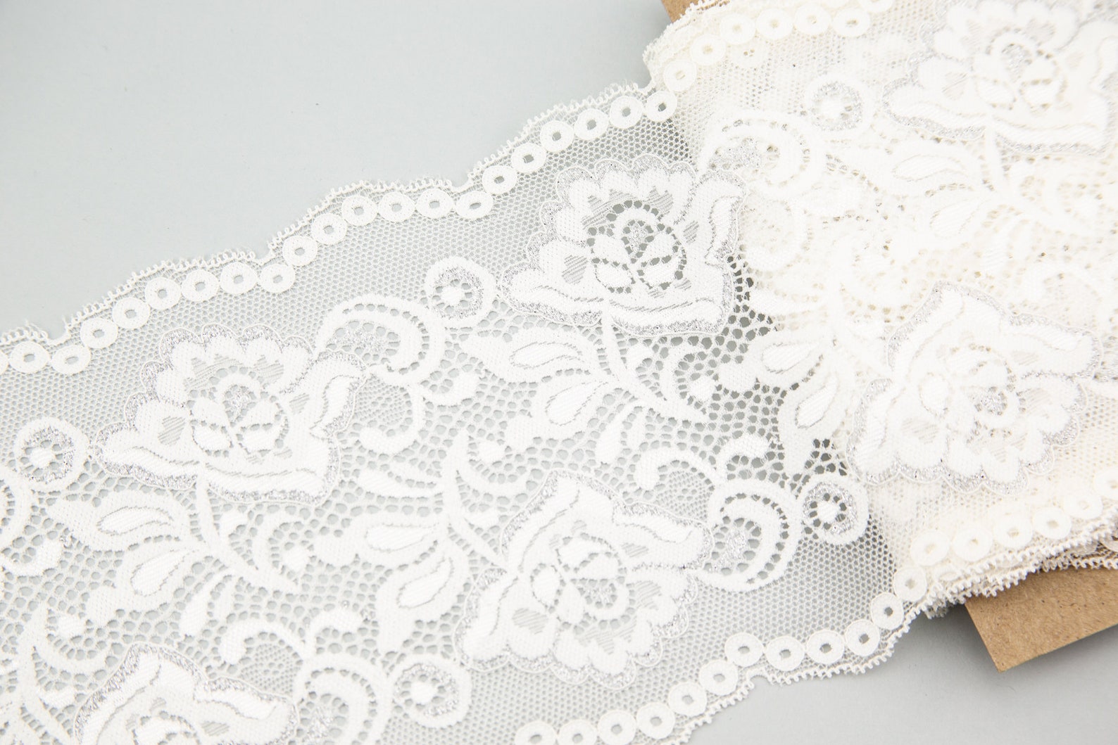 White and Silver Floral Wide Stretch Lace Trim 5-5/8 Inches | Etsy