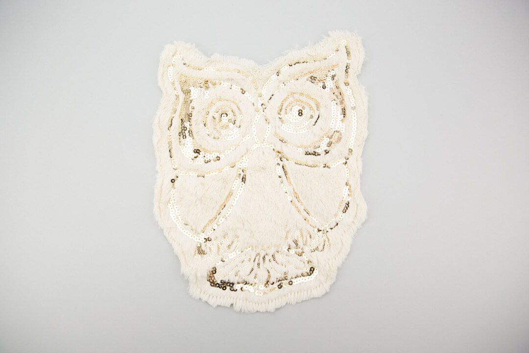 Cream and Gold Sequined Furry Owl Applique - Etsy