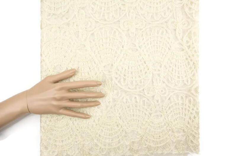 Cream Fancy Embroidered Mesh With Glitter Fabric by the Yard LMS00136R ...