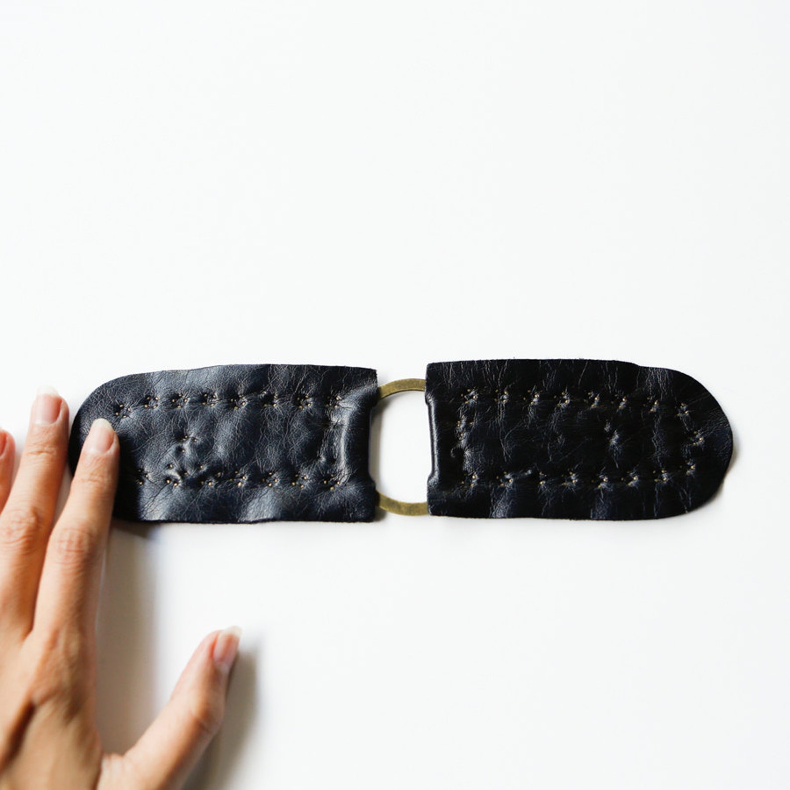 2 Pieces of Black Faux Leather Riveted Straps With Large D - Etsy