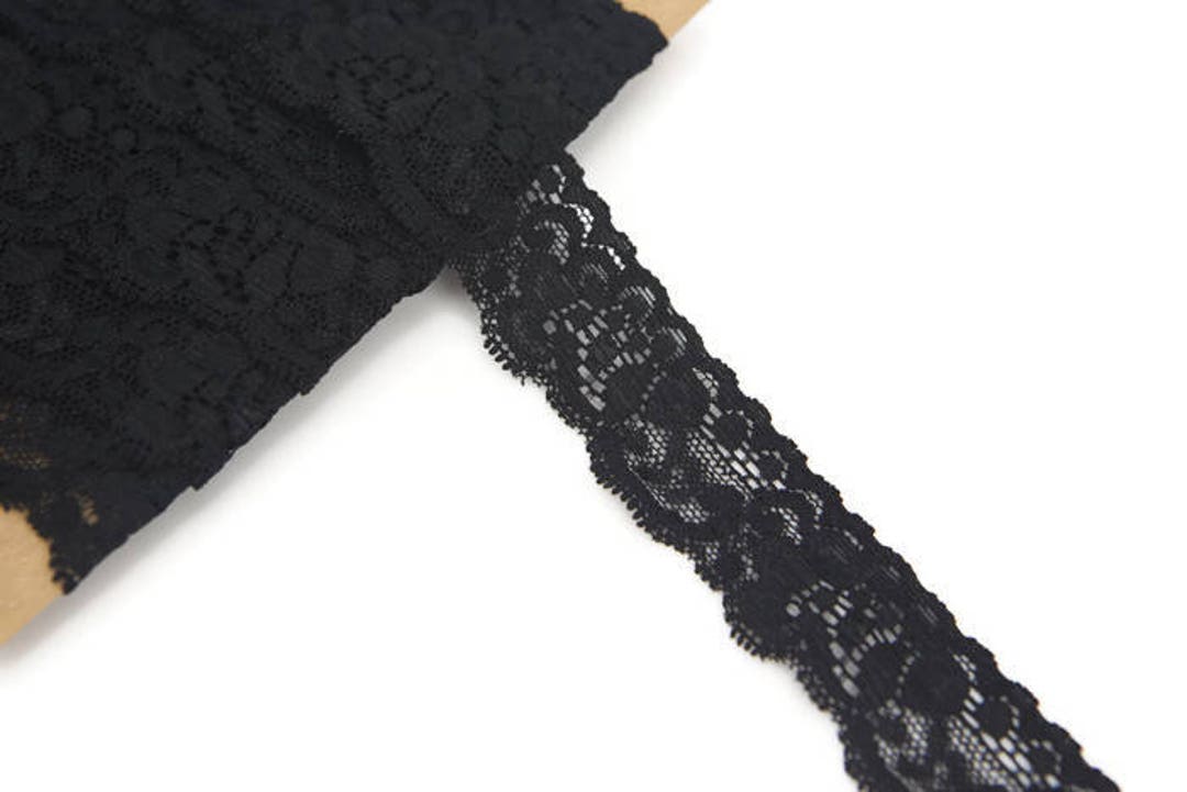 Black Floral Scalloped Stretch Lace Trim 4 Yards and 24 Inches - Etsy