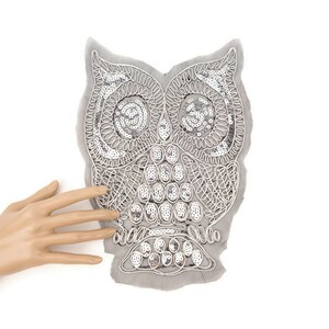 Gold and Silver Owl Embroidered and Sequined Applique on Black Mesh - Etsy
