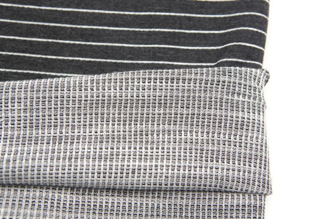 Gray and off White Stripe Double Face Knit Fabric by the Yard Extra ...