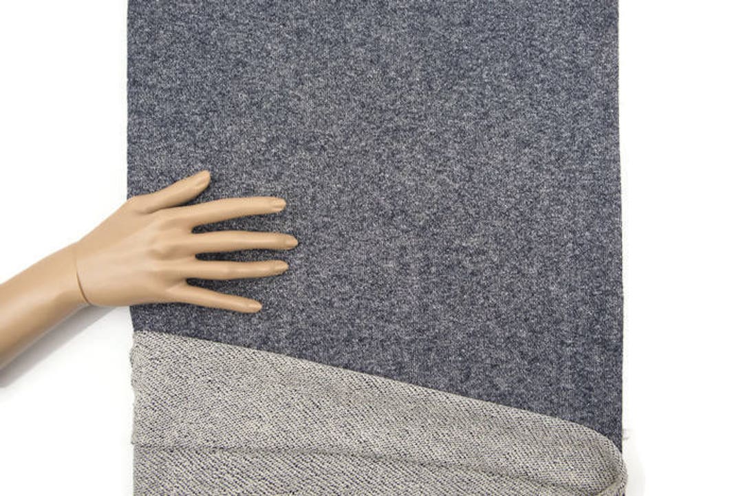 Heather Dark Blue French Terry Knit Fabric With Metallic Silver - Extra ...