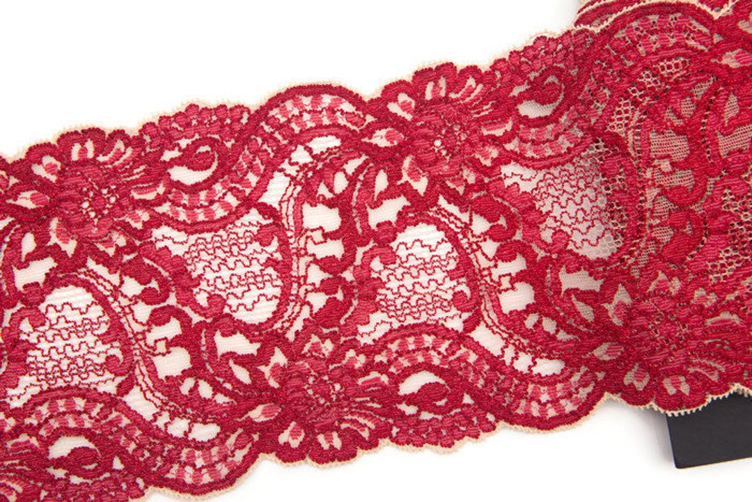 Red and Ecru Wide Floral Stretch Lace Trim by the Yard SLT00109 - Etsy