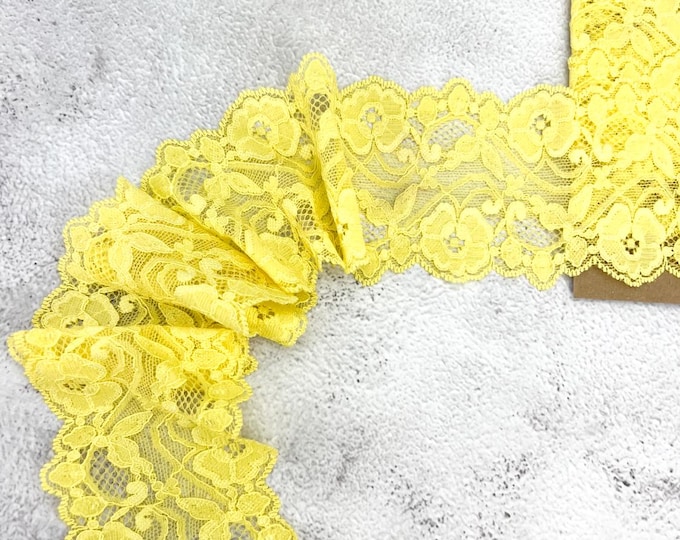 Yellow Stretch Lace Trim Remnant 1 Yard 32 Inches Length SLT00311 - Etsy