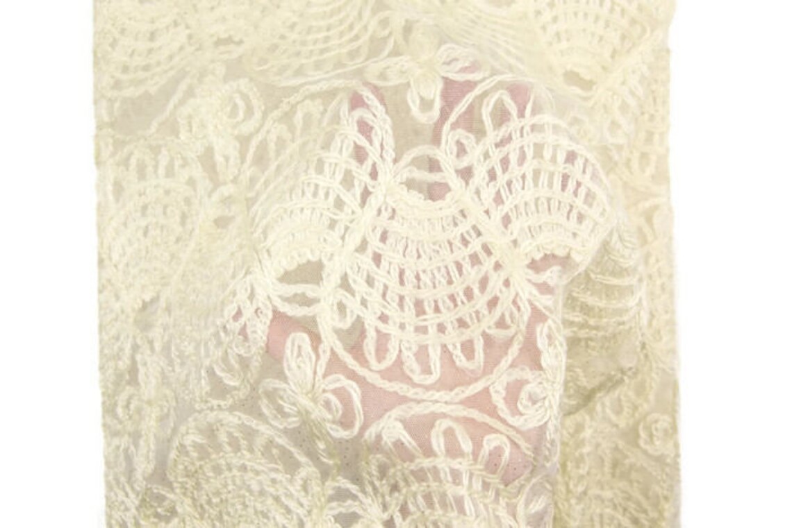 Cream Fancy Embroidered Mesh With Glitter Fabric by the Yard - Etsy