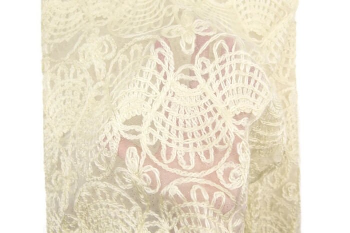 Cream Fancy Embroidered Mesh With Glitter Fabric by the Yard LMS00136R ...