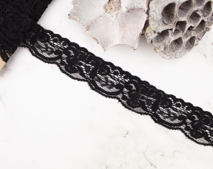 Black Stretch Lace Trim: 1.25