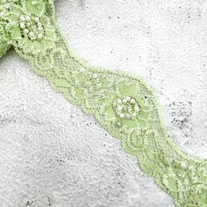 Green Beaded Sequined Stretch Lace Trim Remnant 7 Yards - Etsy