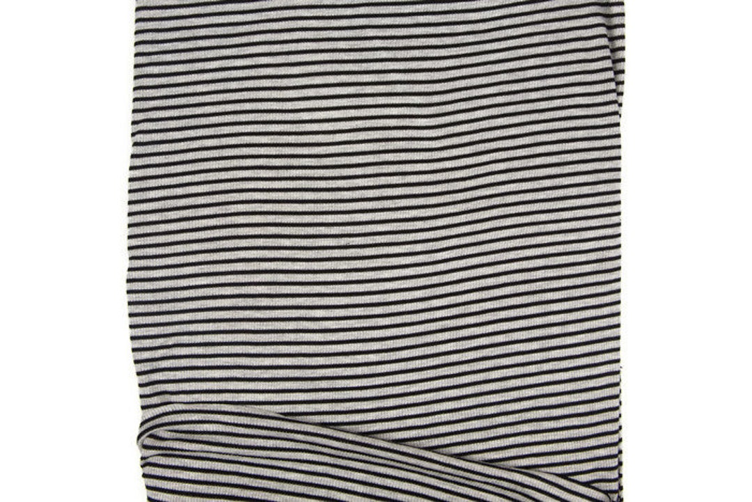 Black and Gray Stripe Rib Knit Jersey Fabric by the Yard Narrow Stripe ...