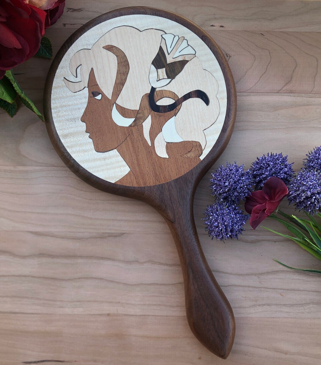 Hand Mirror, Hand Held Mirror, Women Lady Flower Mirror, Koa Wooden ...