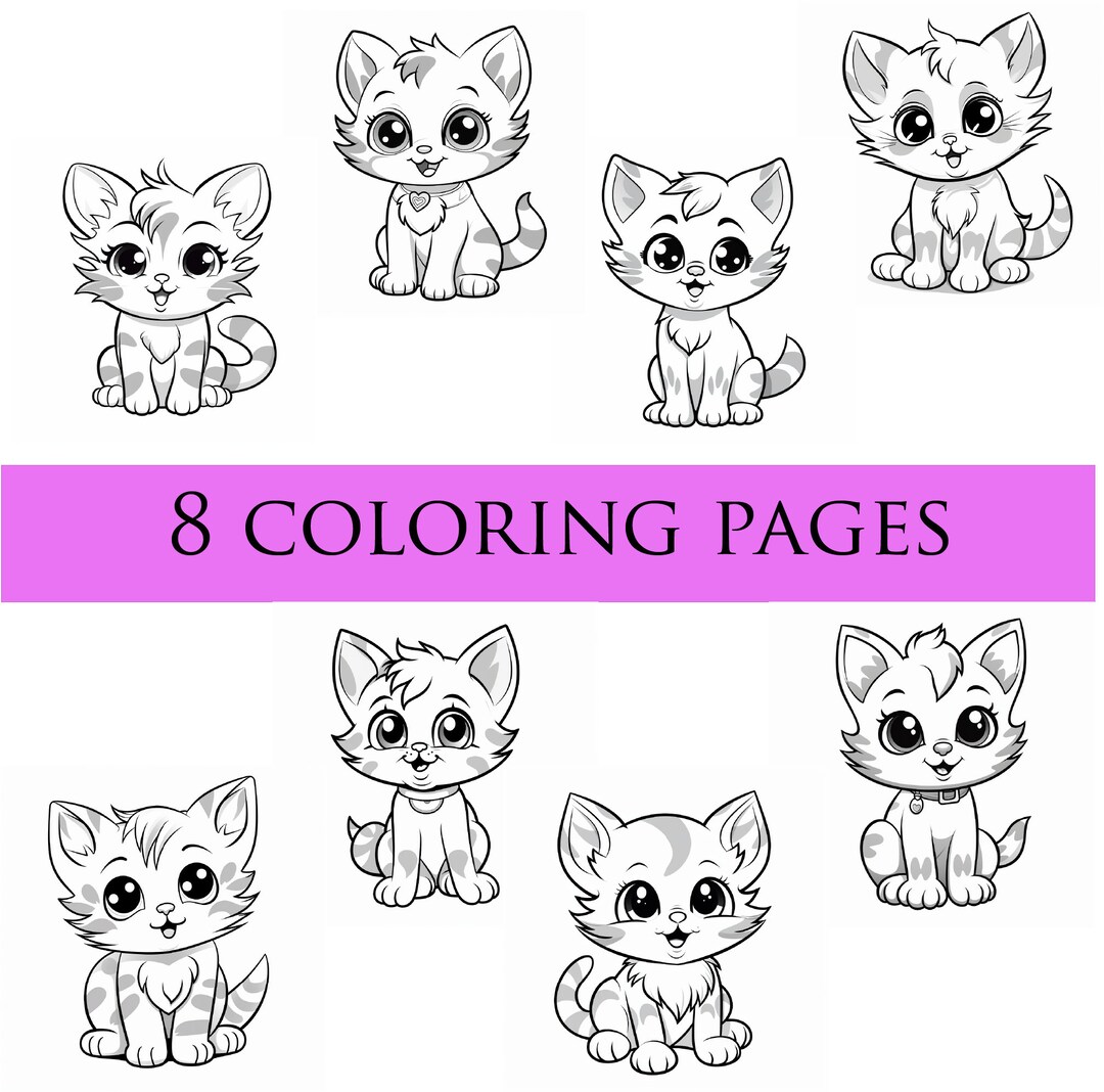 Printable Coloring Page - Instant PDF Download - Cute Litle Cats - Kids ...