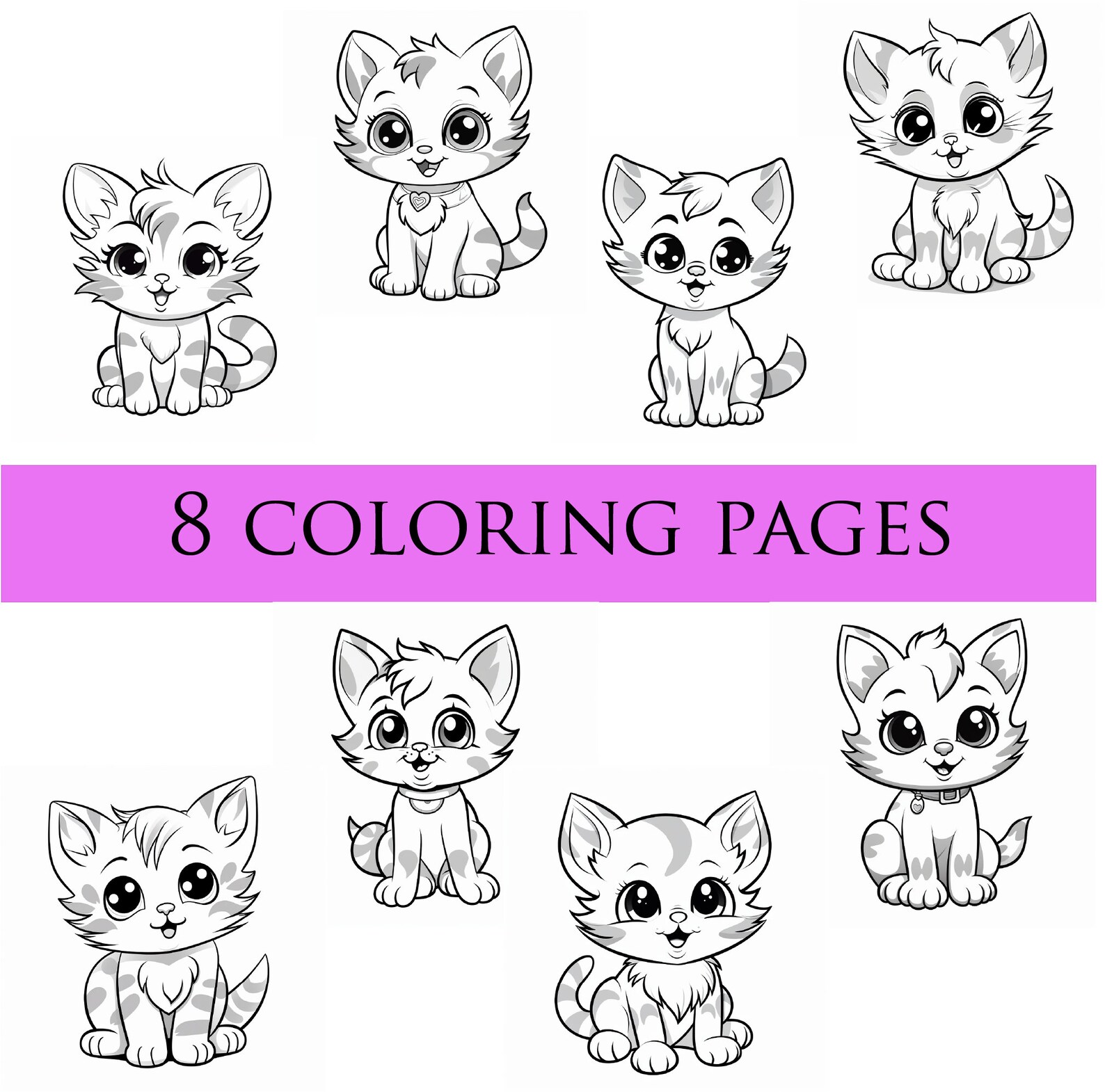 Printable Coloring Page - Instant PDF Download - Cute Litle Cats - Kids ...