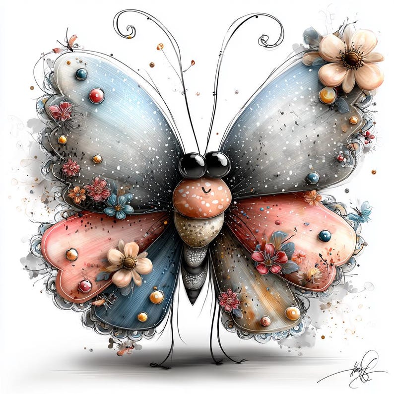 Whimsical Watercolor Butterfly Clipart, Floral Spring Pngs (digital ...