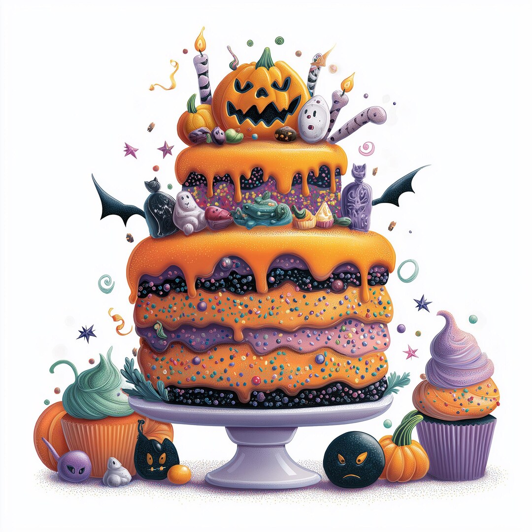 Spooky Orange Halloween Cake Clipart Bundle - Instant Download - Etsy