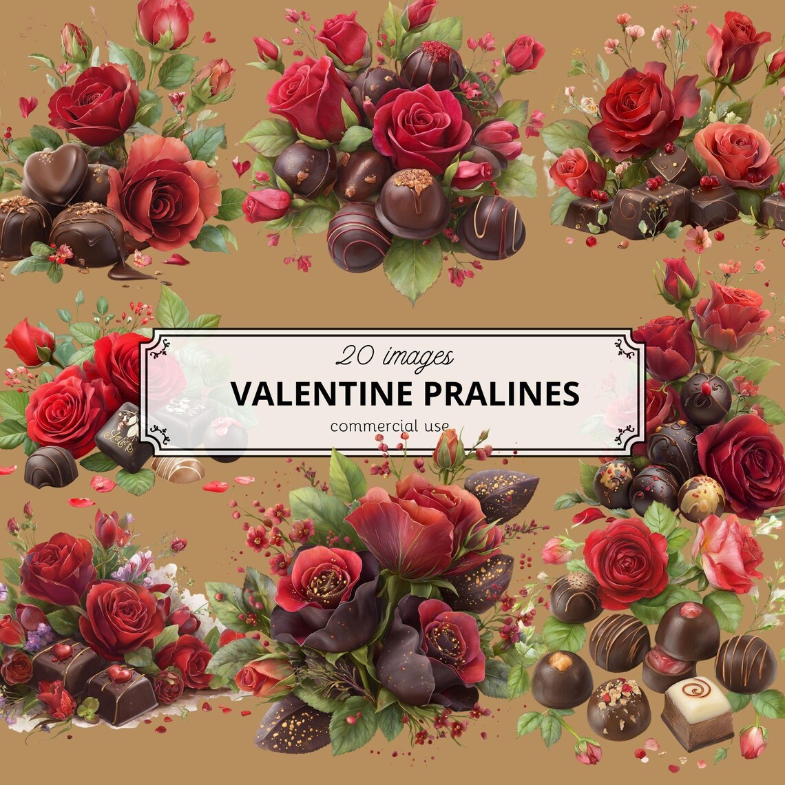 Red Roses & Chocolate Pralines Clipart Set – Whimsical Graphic Designs ...