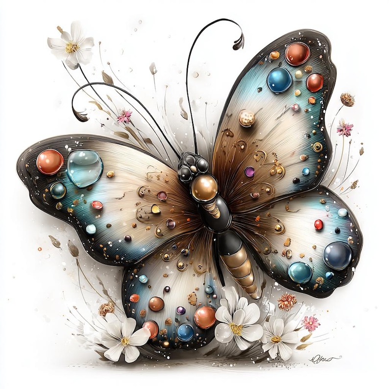 Whimsical Watercolor Butterfly Clipart, Floral Spring Pngs (digital ...