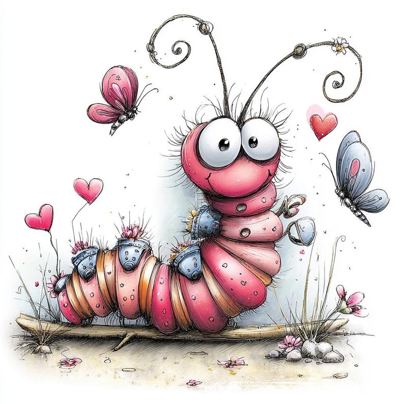 Whimsical Caterpillar Clipart Set – Spring Graphics, Commercial Use ...