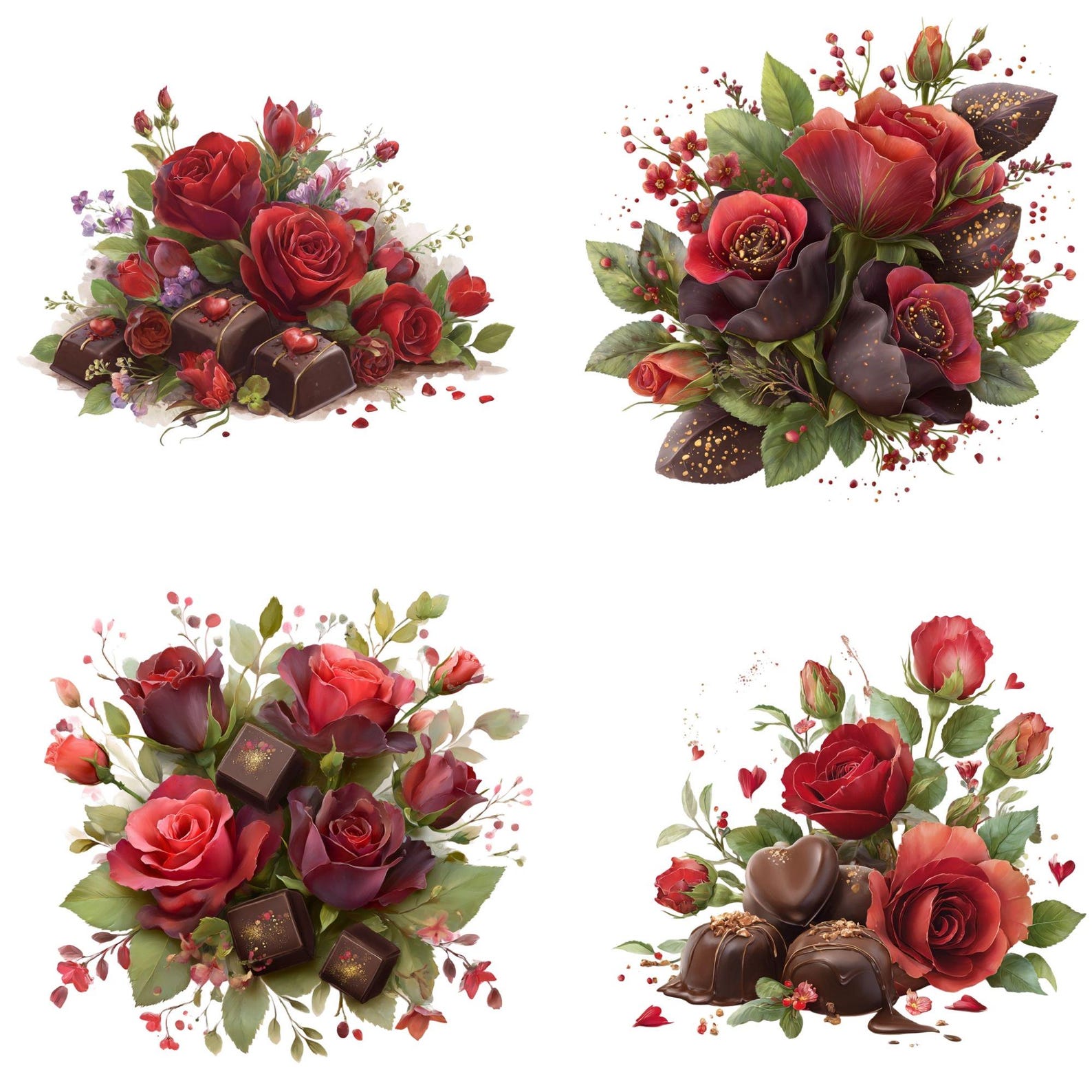 Red Roses & Chocolate Pralines Clipart Set – Whimsical Graphic Designs ...