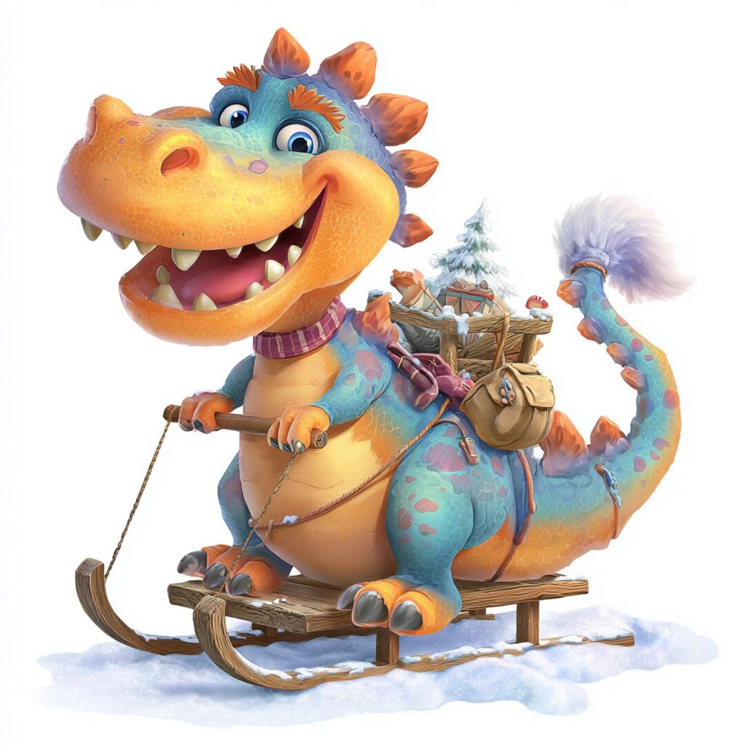 Whimsical Dinosaur on Sled Clipart Set - Fun & Playful Graphics - Etsy